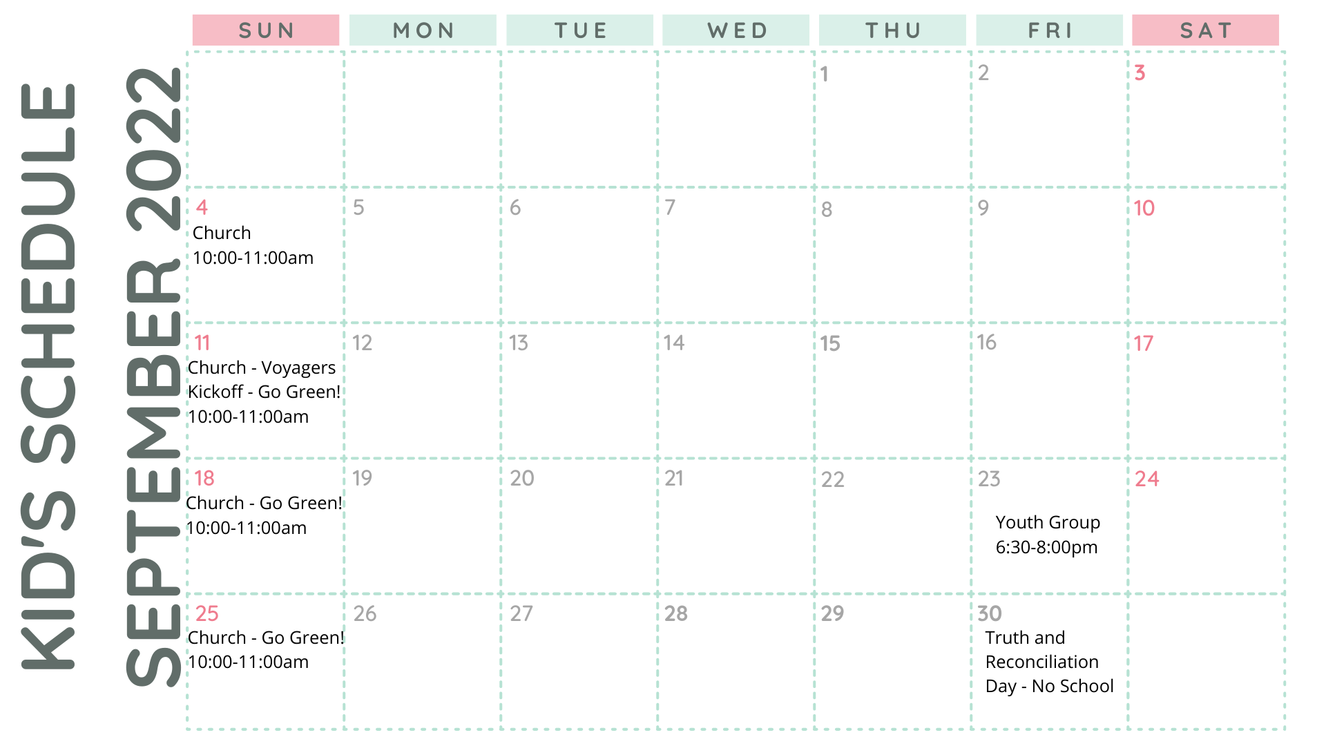 September Calendar 2022 - Orchard Valley United Church